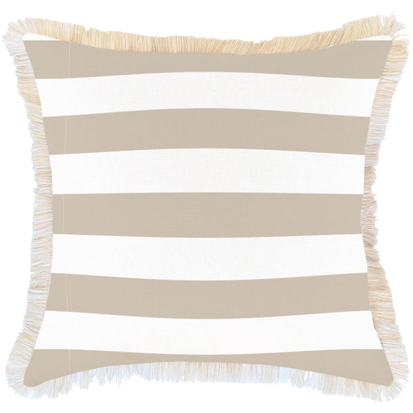 Fringed Cushion Cover Coastal Fringe Deck Stripe Beige 60cm x 60cm ...